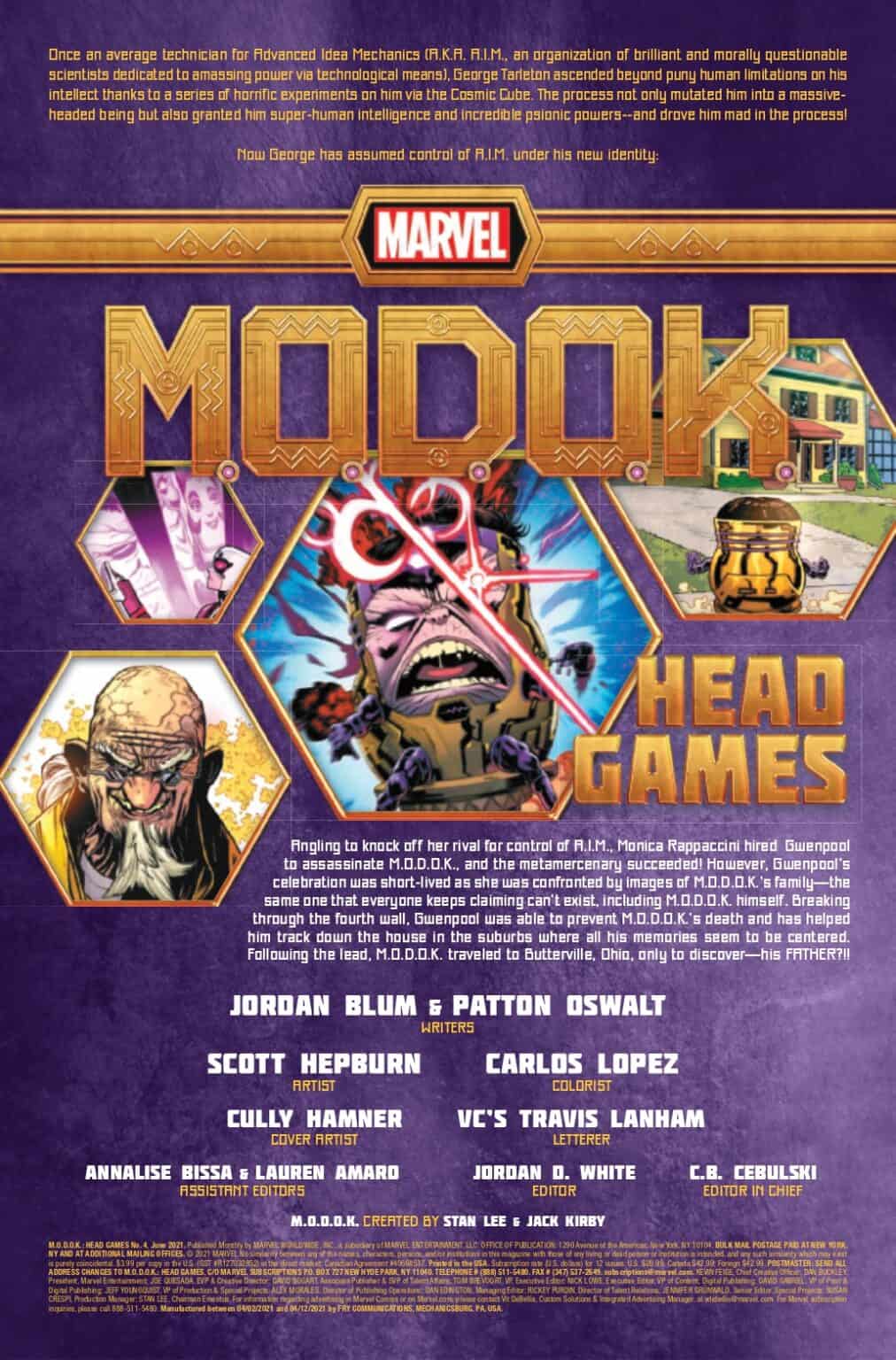 SNEAK PEEK: Preview MARVEL Comics MODOK HEAD GAMES #4 (OF 4) - Comic Watch
