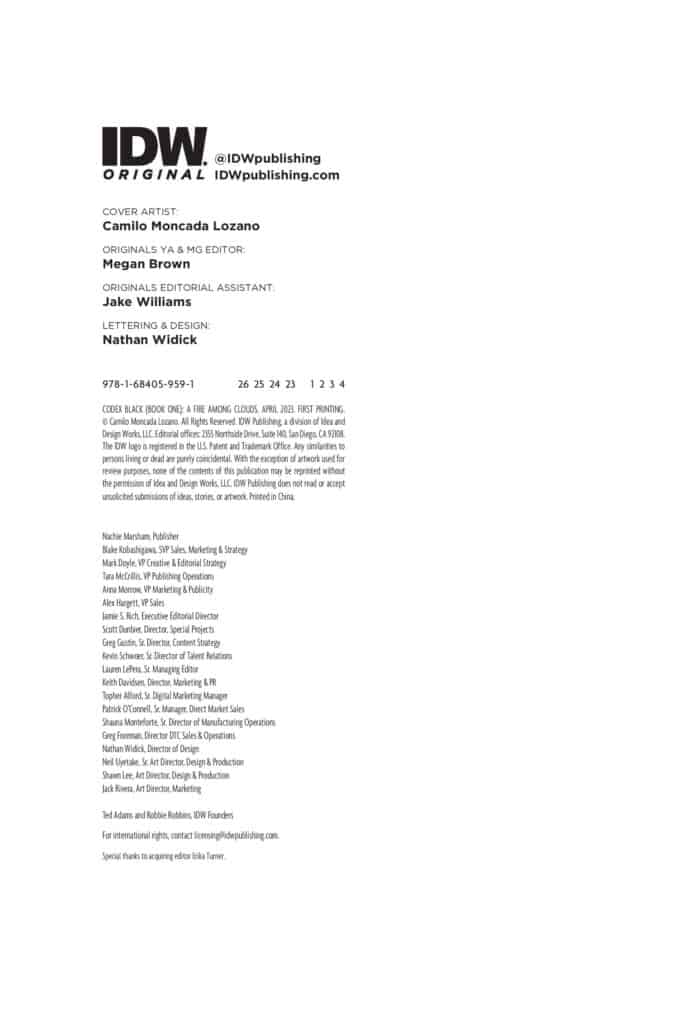 IDW Releases CODEX BLACK (BOOK ONE): A FIRE AMONG CLOUDS OGN - Comic Watch